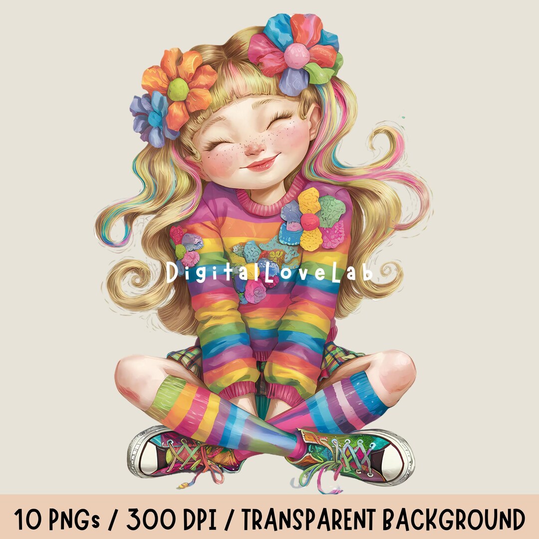 Cute Spring Girl Clipart Set of 10 PNG, Quirky Girl Clipart for Junk ...
