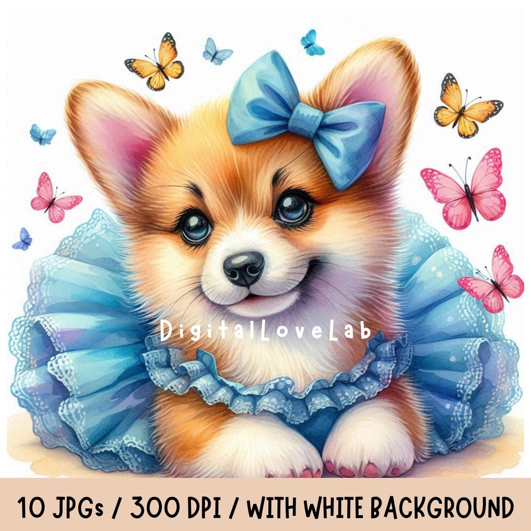 Cute Corgi Clipart Set of 10 JPEG, Corgi Print, Spring Clipart, Dog ...