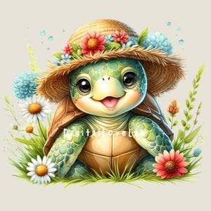 Cute Summer Turtle Set of 10 PNG Clipart Watercolor Turtle Clipart, Sea ...