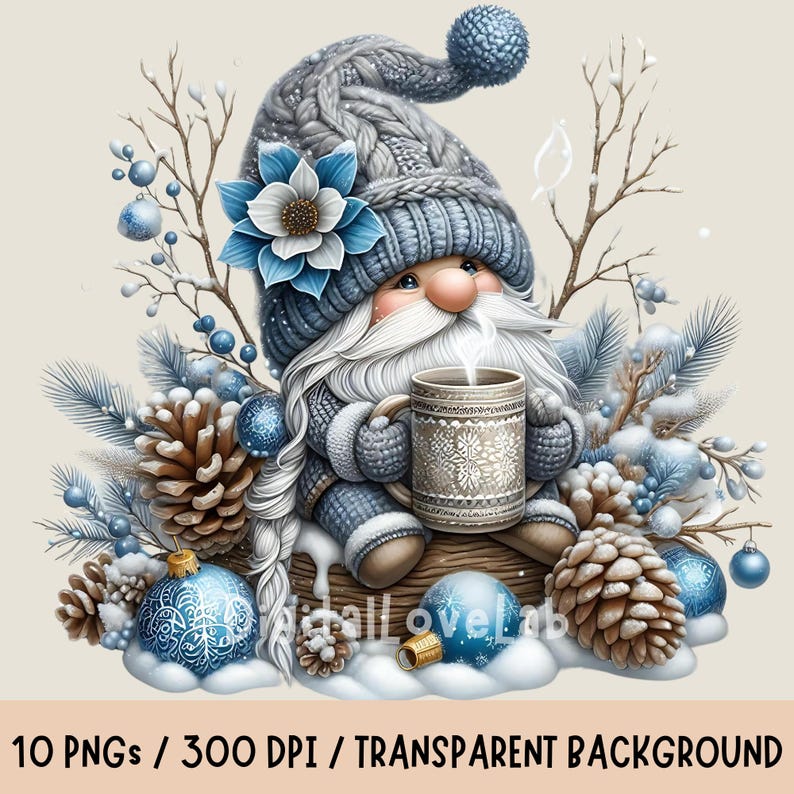 Whimsical Blue Gnome Clipart Bundle Png, Blue Gnome Clipart, Christmas ...