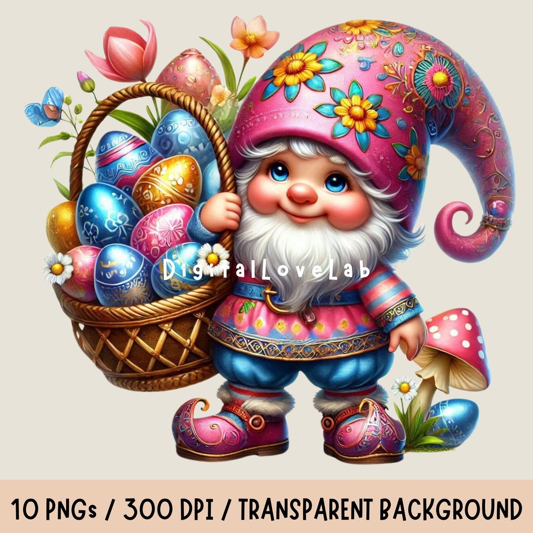 Easter Gnome Clipart Set of 10 PNG, Easter Gnome, Garden Clipart Png ...