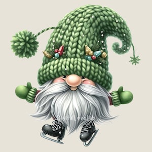 Christmas Gnome Skating Clipart PNG Set of 10 Winter Holiday Clipart ...