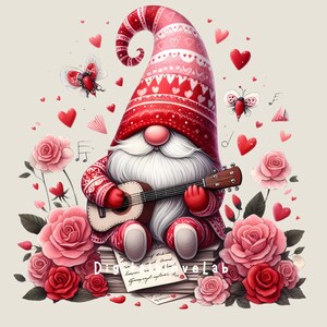 Valentine Music Gnome Set of 10 PNG Cliparts Valentines Gnome Clipart ...