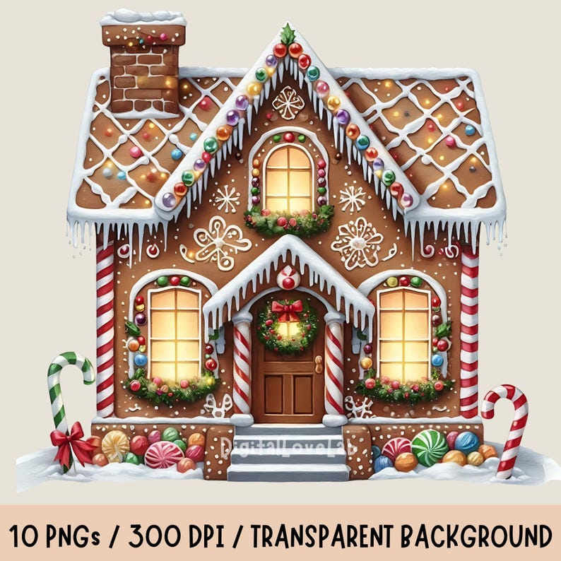 Gingerbread House Clipart Set of 10 Clipart PNG Christmas Cookie ...