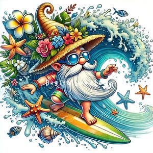 Watercolor Surf Gnome Clipart Bundle Set of 10 JPEG, Surfing Gnome ...
