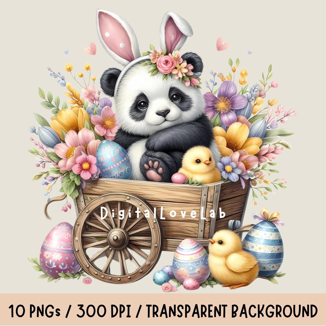 Easter Panda Set of 10 PNG Clipart Cute Easter Clipart Bundle, Easter ...