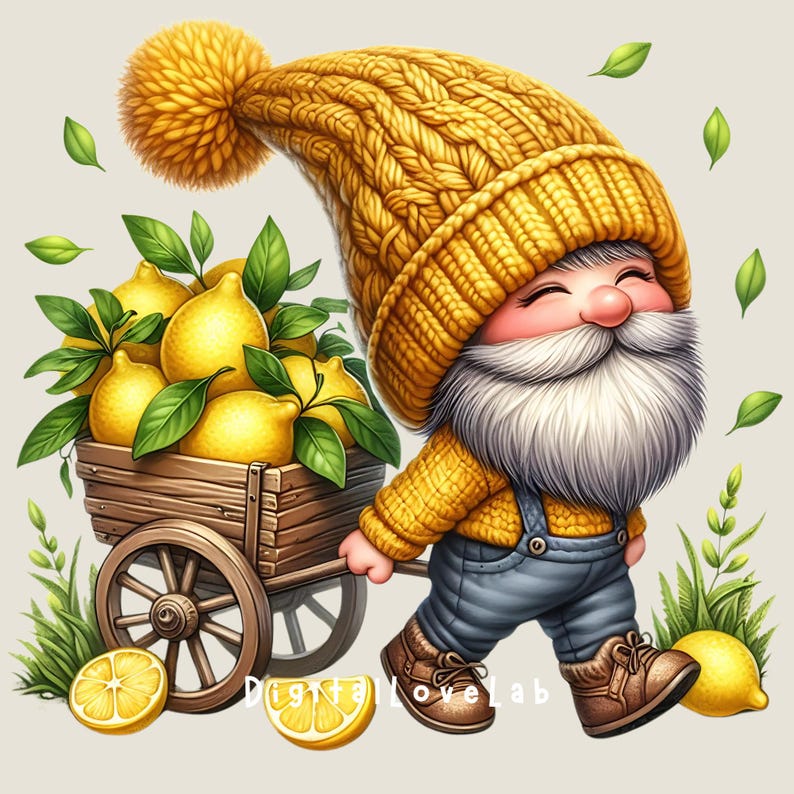 Watercolor Lemon Gnome Clipart, Lemon Gnome Clipart, Cute Gnome PNG ...