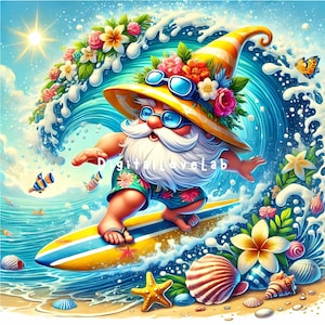 Watercolor Surf Gnome Clipart Bundle Set of 10 JPEG, Surfing Gnome ...