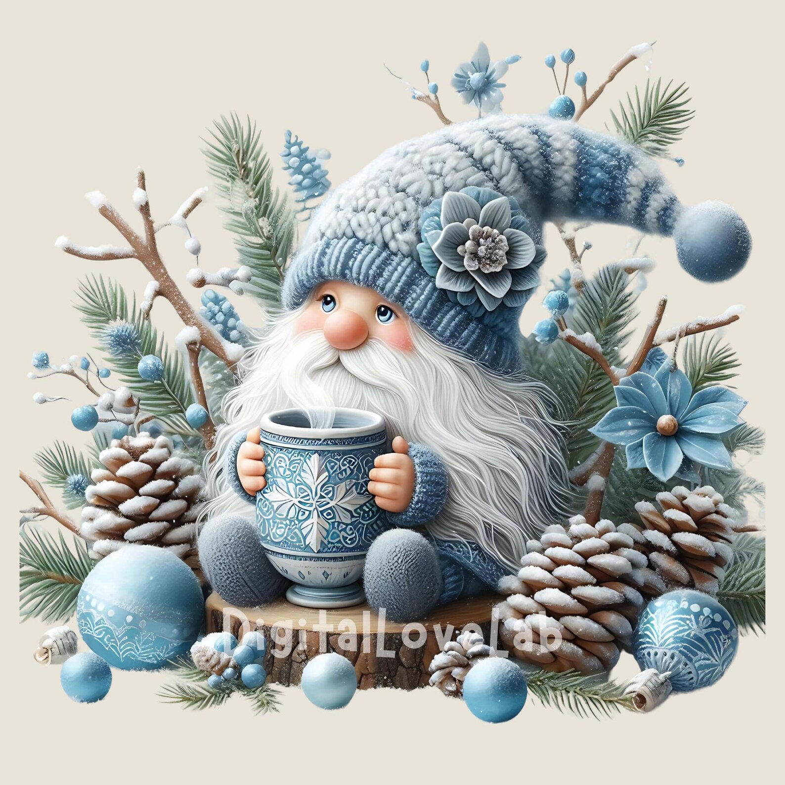 Whimsical Blue Gnome Clipart Bundle Png, Blue Gnome Clipart, Christmas ...