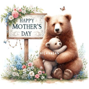 Mother's Day Mama and Baby Bear Clipart Set of 10 JPG, Gift for Mums ...