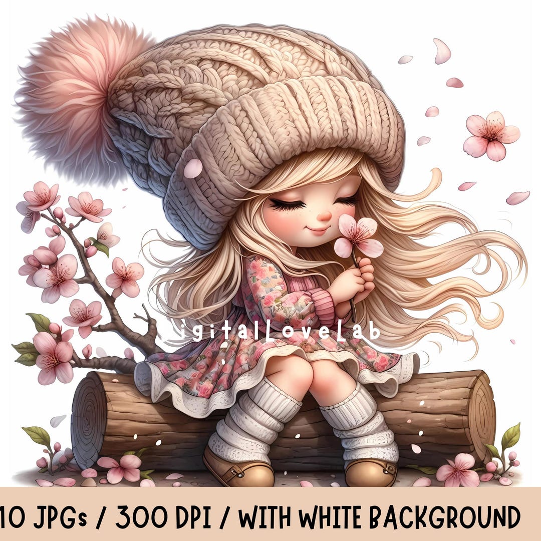 Cherry Blossom Spring Gnomes Set of 10 JPG Clipart, Spring Clipart ...