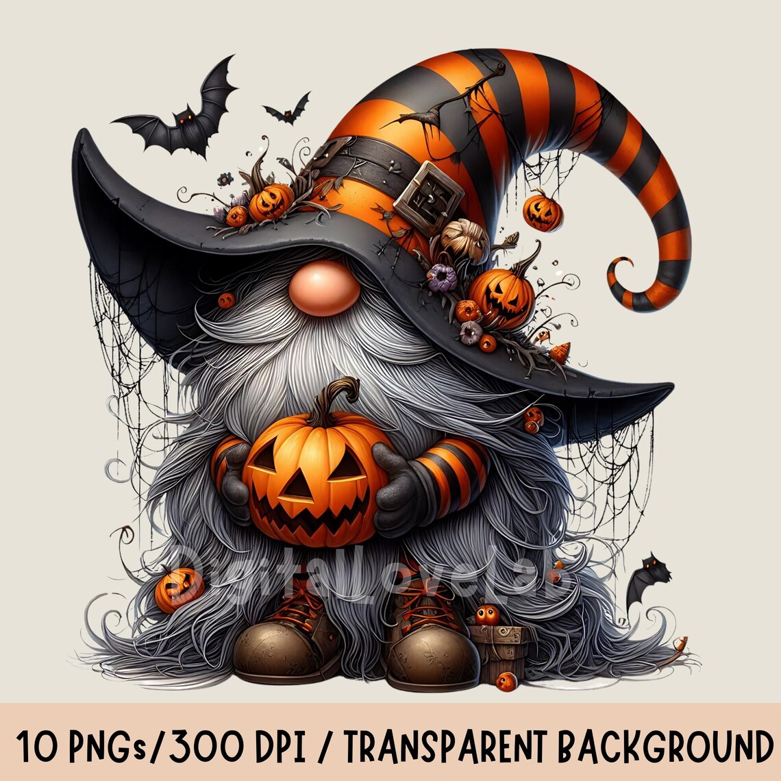 10 Spooky Halloween Gnomes Clipart Set Sublimation Graphics for Crafts ...