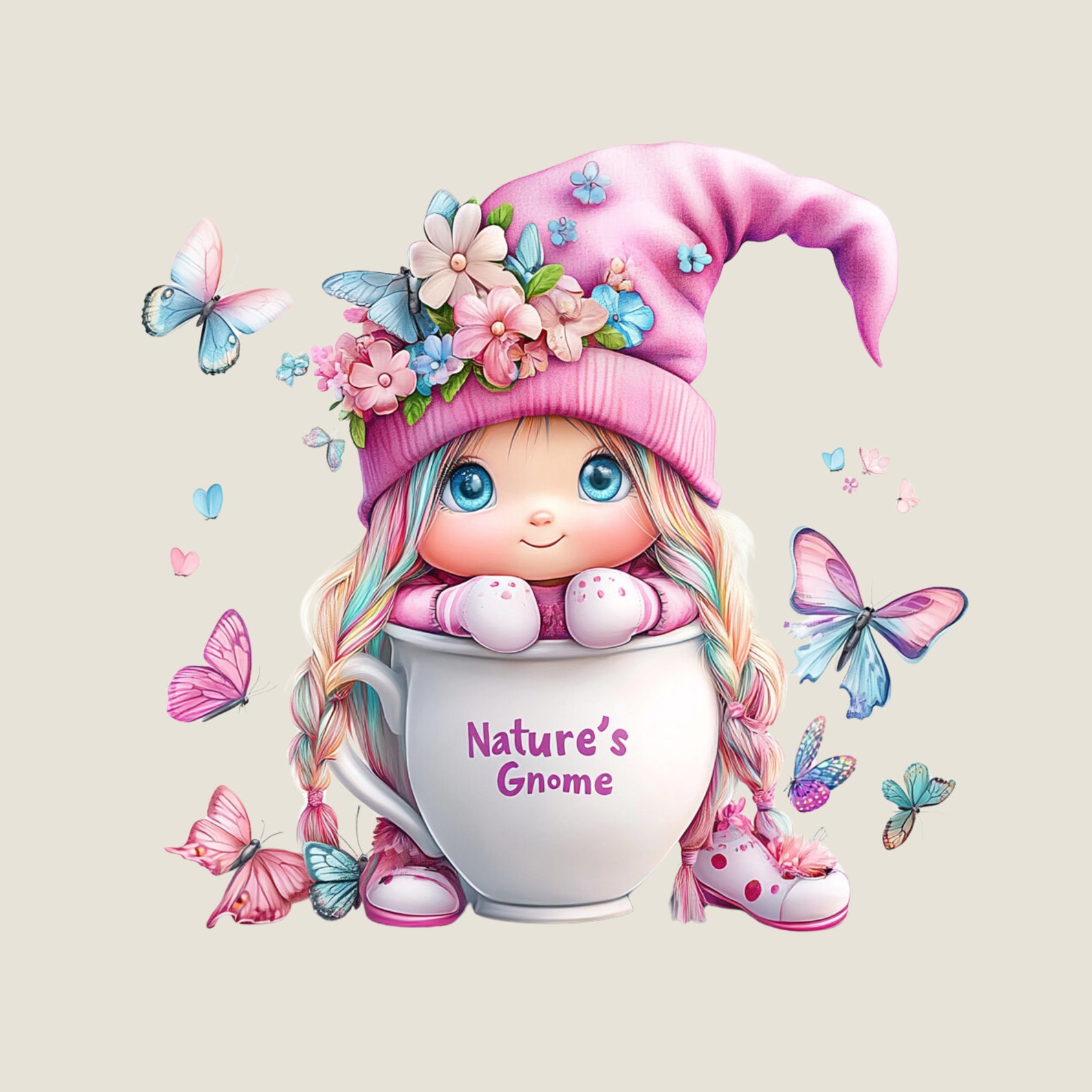 Cute Pink Gnome in a Cup Clipart, Set of 8, Gnome, Png, Clipart ...