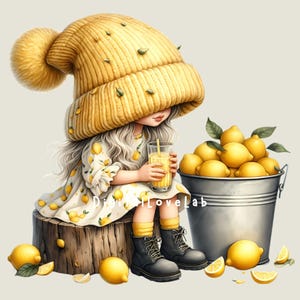 Watercolor Lemon Gnome Clipart, Lemon Gnome Clipart, Lemon Clipart ...