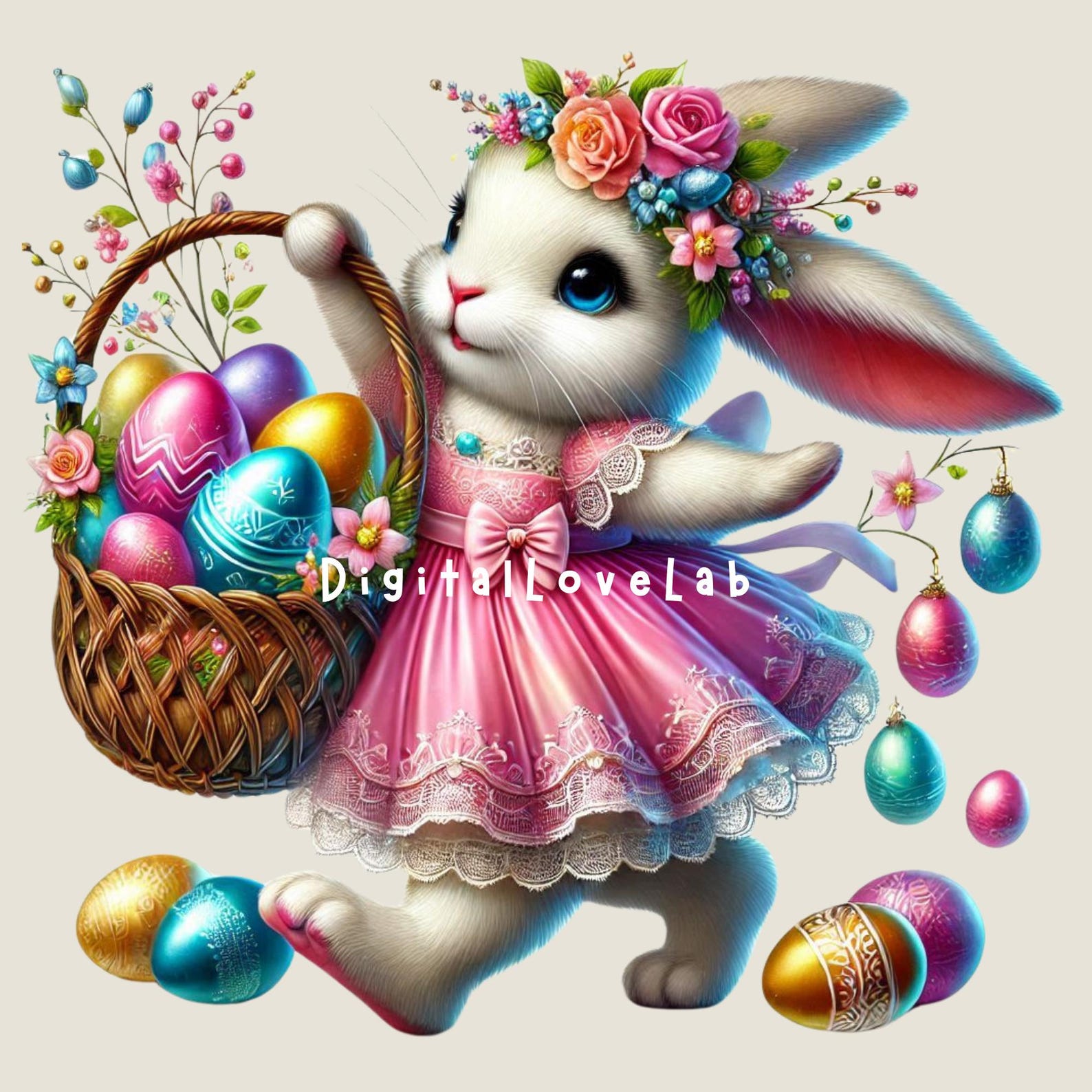 Easter Bunny Clipart Set of 10 PNG, Easter Egg Clipart, Easter Clipart ...