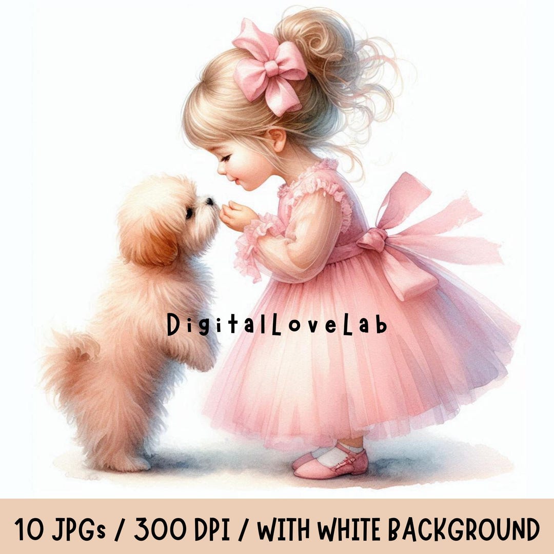 Best Friends Girl With Dog Clipart Set of 10 Jpgs, Dog Lover, Cute Baby ...