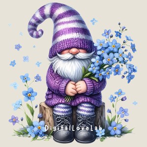 Watercolor Forget Me Not Flower Wreath Gnome Clipart Bundles, Gnome ...