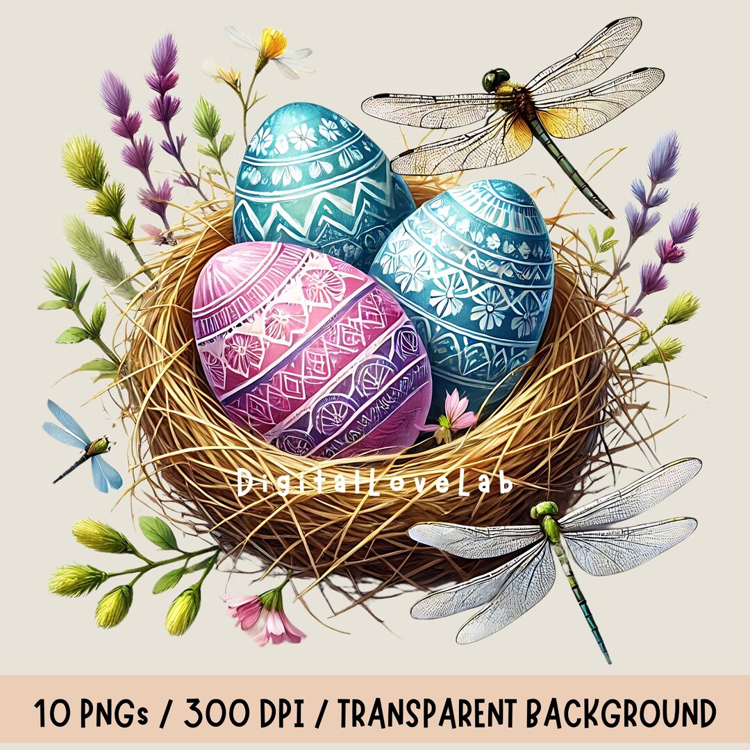 Nest With Easter Eggs Clipart Set of 10 PNG, Easter Clipart, Printable ...