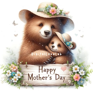 Mother's Day Mama and Baby Bear Clipart Set of 10 JPG, Gift for Mums ...
