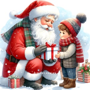 Uncle Santa and the Boy Clipart Set of 10 Clipart PNG Watercolor Santa ...