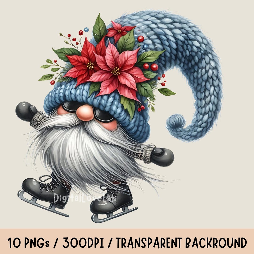 Christmas Gnome Skating Clipart PNG Set of 10 Winter Holiday Clipart ...