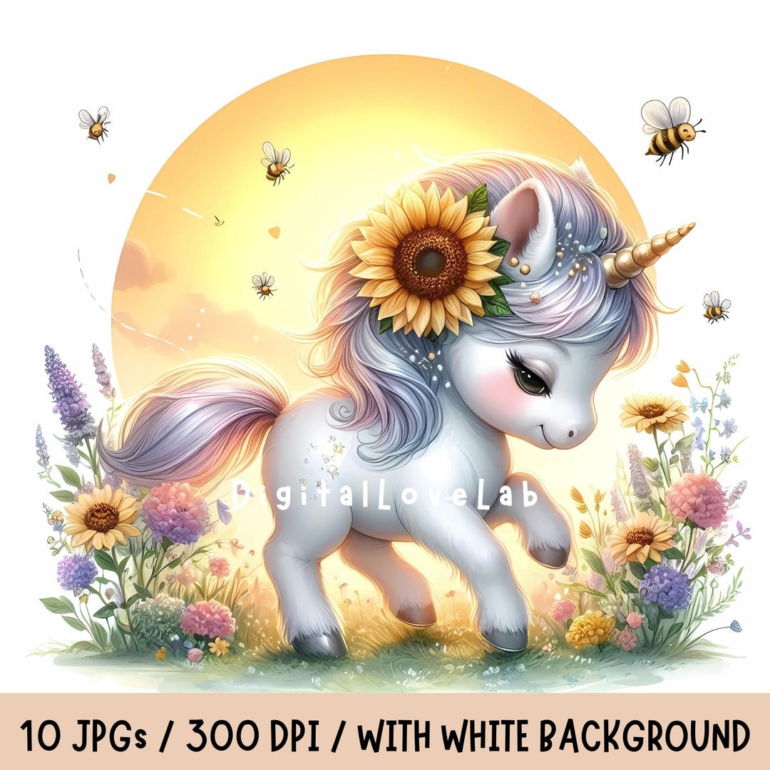 Mariglow Unicorn Clipart Set of 10 JPG Summer Unicorn Clipart, Nursery ...