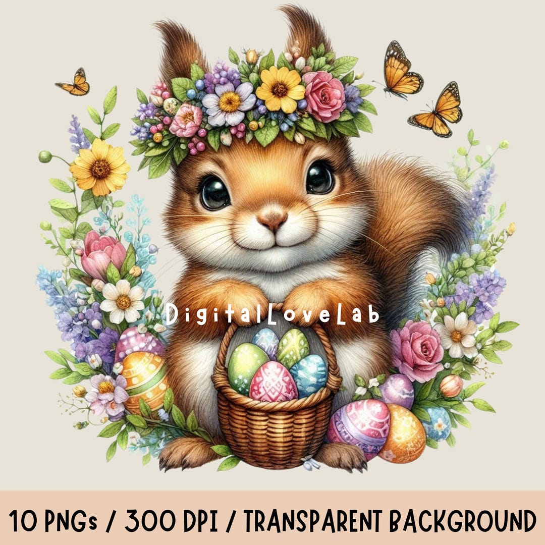 Easter Squirrel Set of 10 PNG Clipart Easter Png Clipart Bundle ...