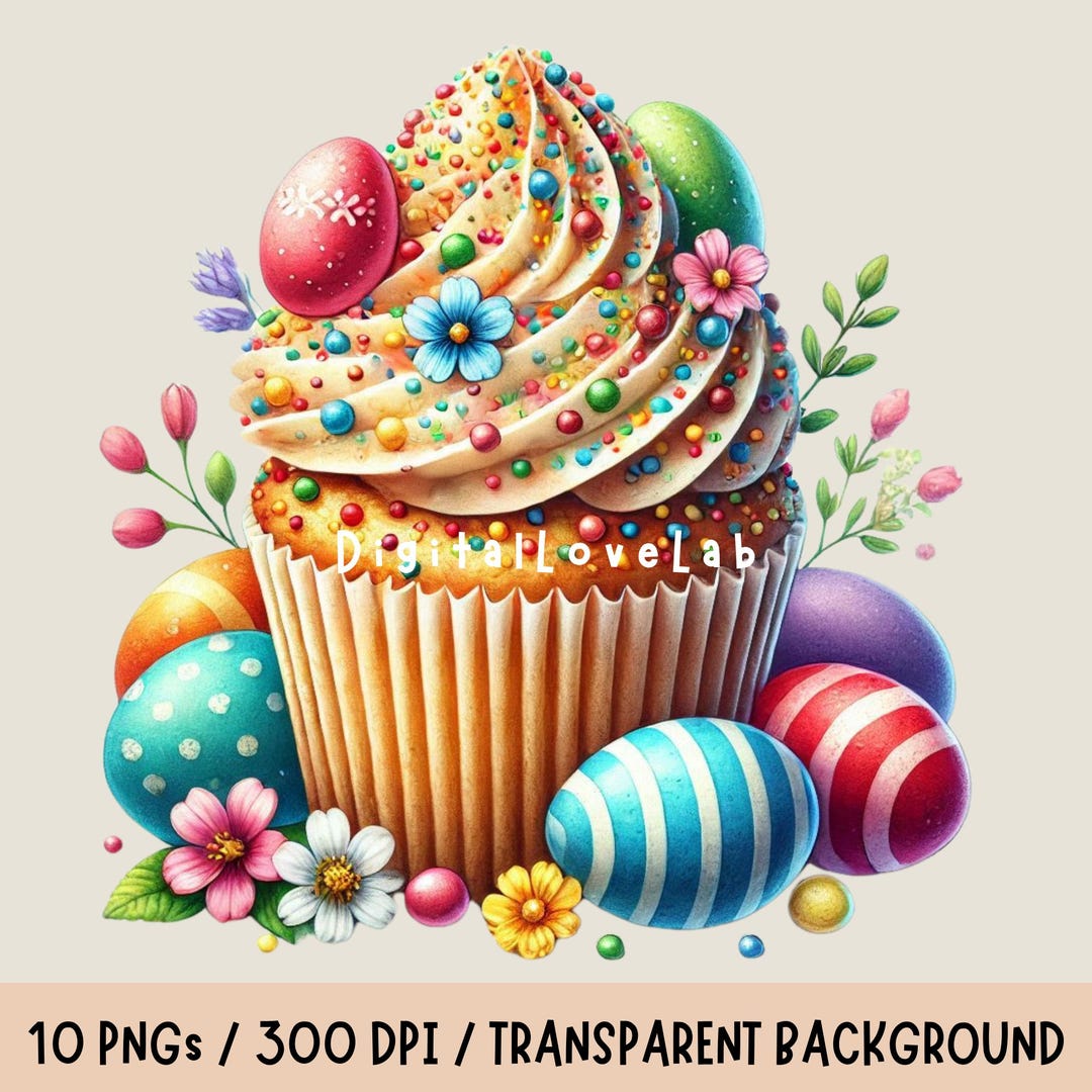 Easter Cupcakes Clipart Bundle Set of 10 PNG Sweet Easter Desserts ...
