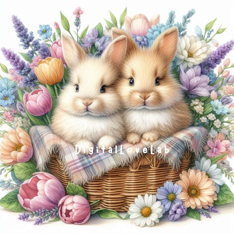 Spring Bunny Clipart Bundle Set of 10 JPG, Spring Clipart, Spring ...