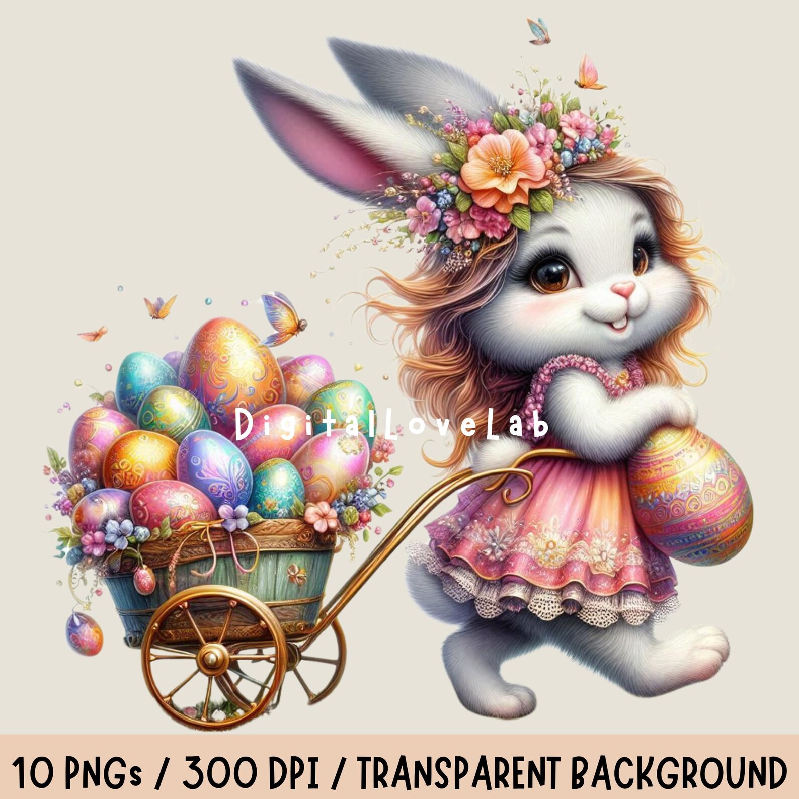 Easter Bunny Clipart Set of 10 PNG, Easter Egg Clipart, Easter Clipart ...