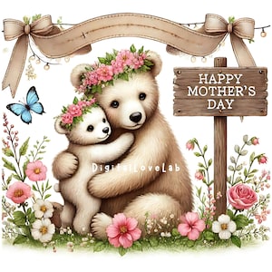 Mother's Day Mama and Baby Bear Clipart Set of 10 JPG, Gift for Mums ...