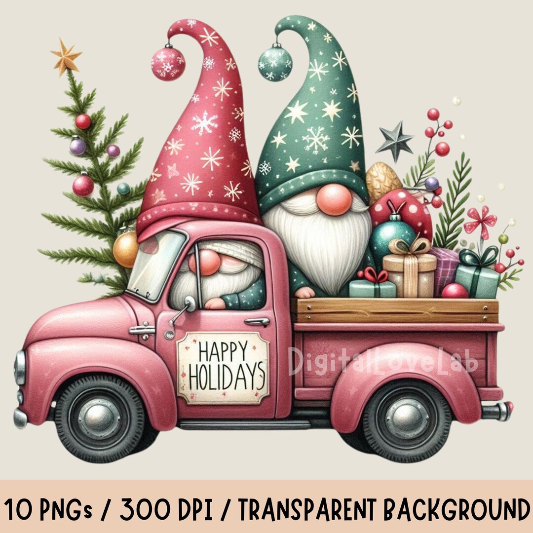 Christmas Gnome and Truck Clipart Bundle, Christmas Clipart, Winter ...