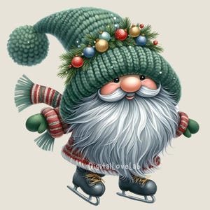 Christmas Gnome Skating Clipart PNG Set of 10 Winter Holiday Clipart ...