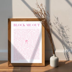 Gracie Abrams Poster - 'block Me Out' Lyrics | Pink Wall Art (digital ...
