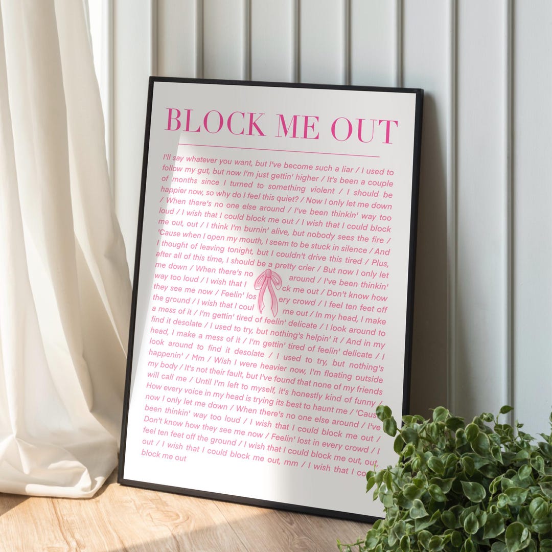 Gracie Abrams Poster - 'block Me Out' Lyrics | Pink Wall Art (digital ...