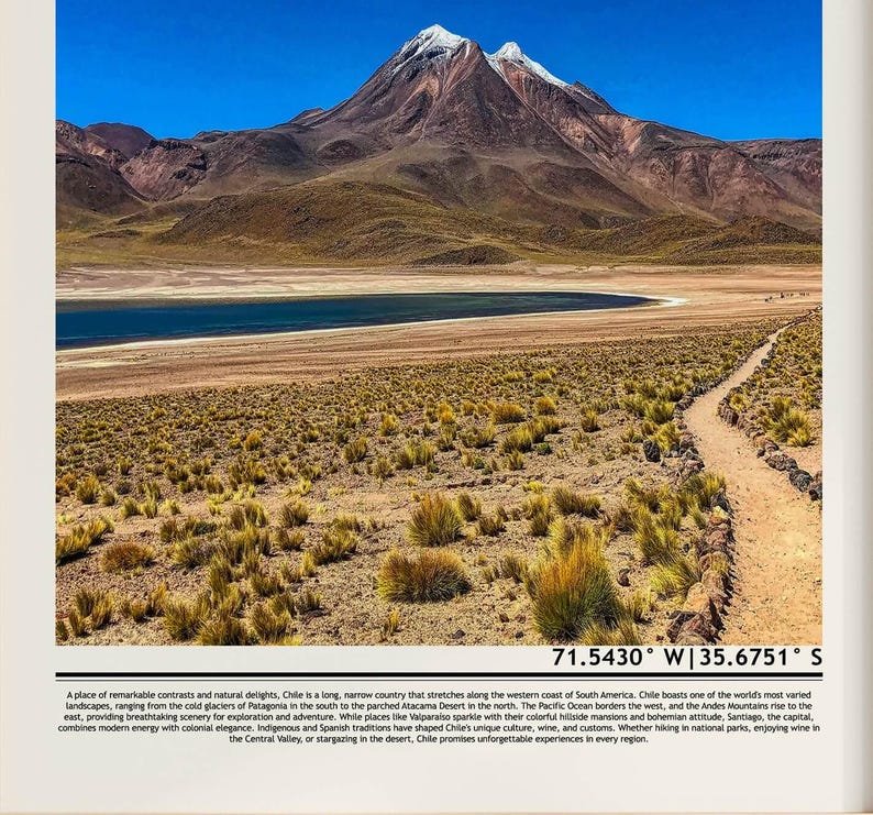 Chile Andes Mountains Art | South America Landscape Poster | Altiplano ...