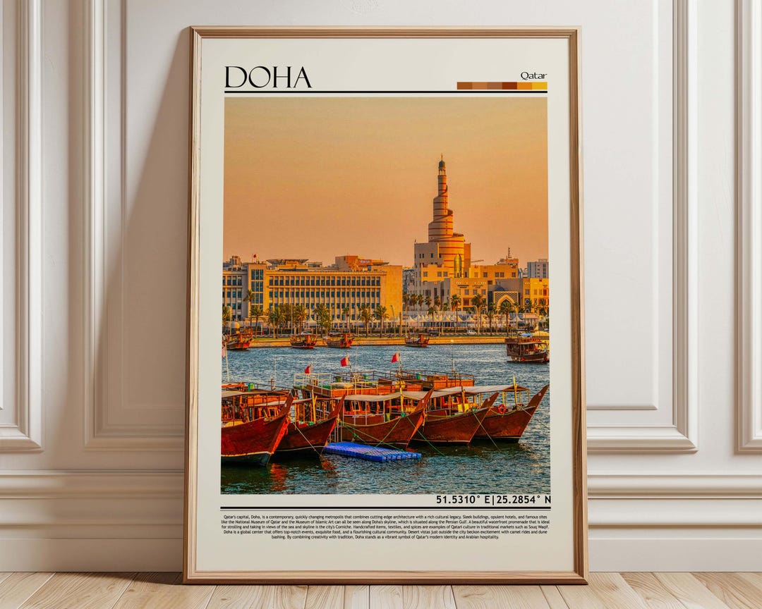 Doha Qatar Cityscape Art | Al Fanar Mosque Poster | Middle East Travel ...