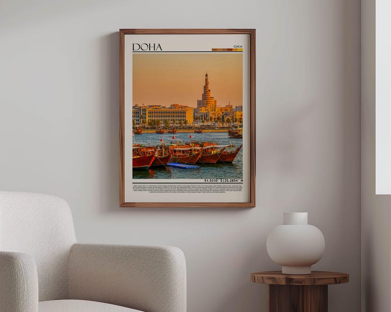 Doha Qatar Cityscape Art | Al Fanar Mosque Poster | Middle East Travel ...