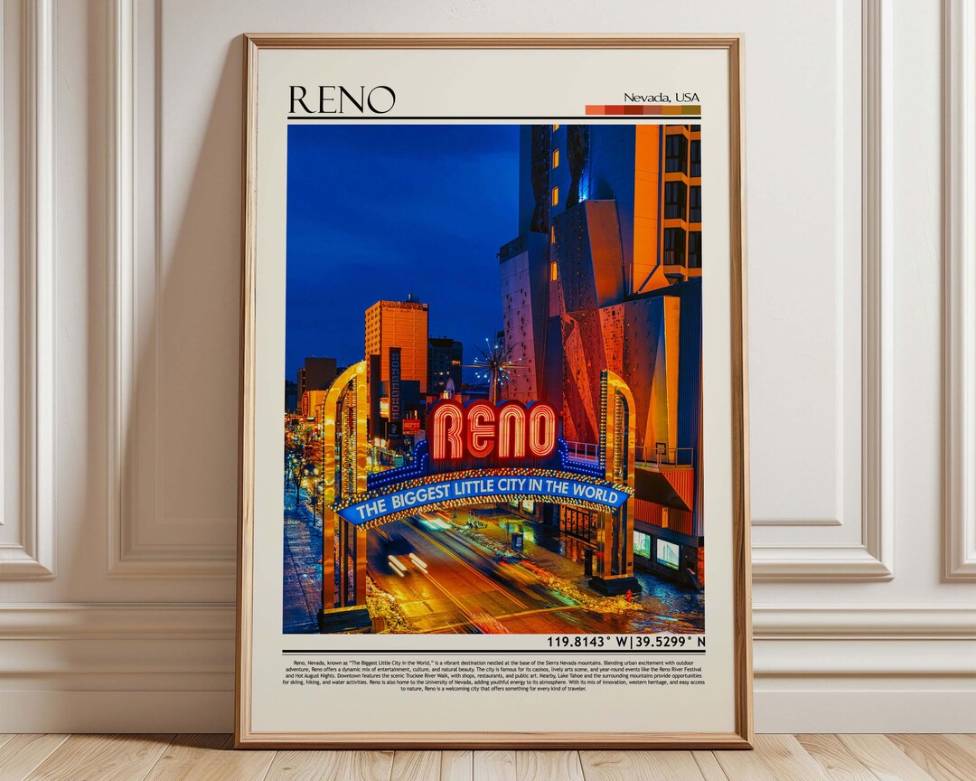Reno Nevada Wall Art Poster |reno Travel Print Art| Nevada Gift Artwork ...