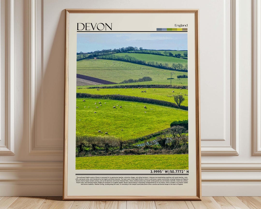 Devon England Landscape Art | England Rolling Hills Countryside Poster ...