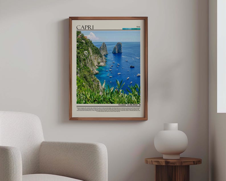 Capri Italy Travel Poster: Faraglioni Rocks, Blue Grotto, Mediterranean ...