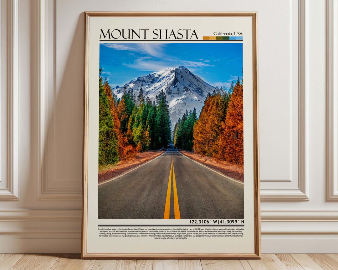 Mount Shasta California Wall Art Poster |mount Shasta Travel Print Art ...