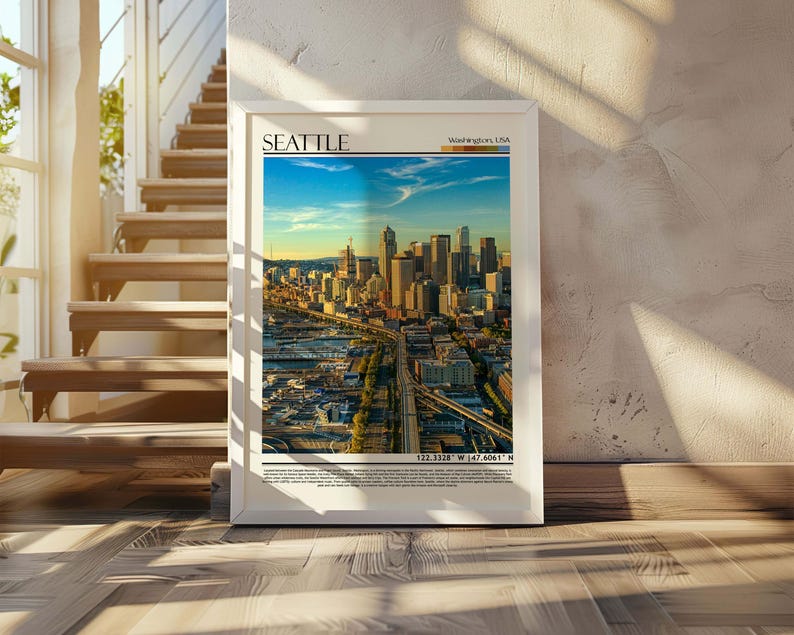 Seattle Skyline Wall Art Print| Washington USA Cityscape| Washington ...
