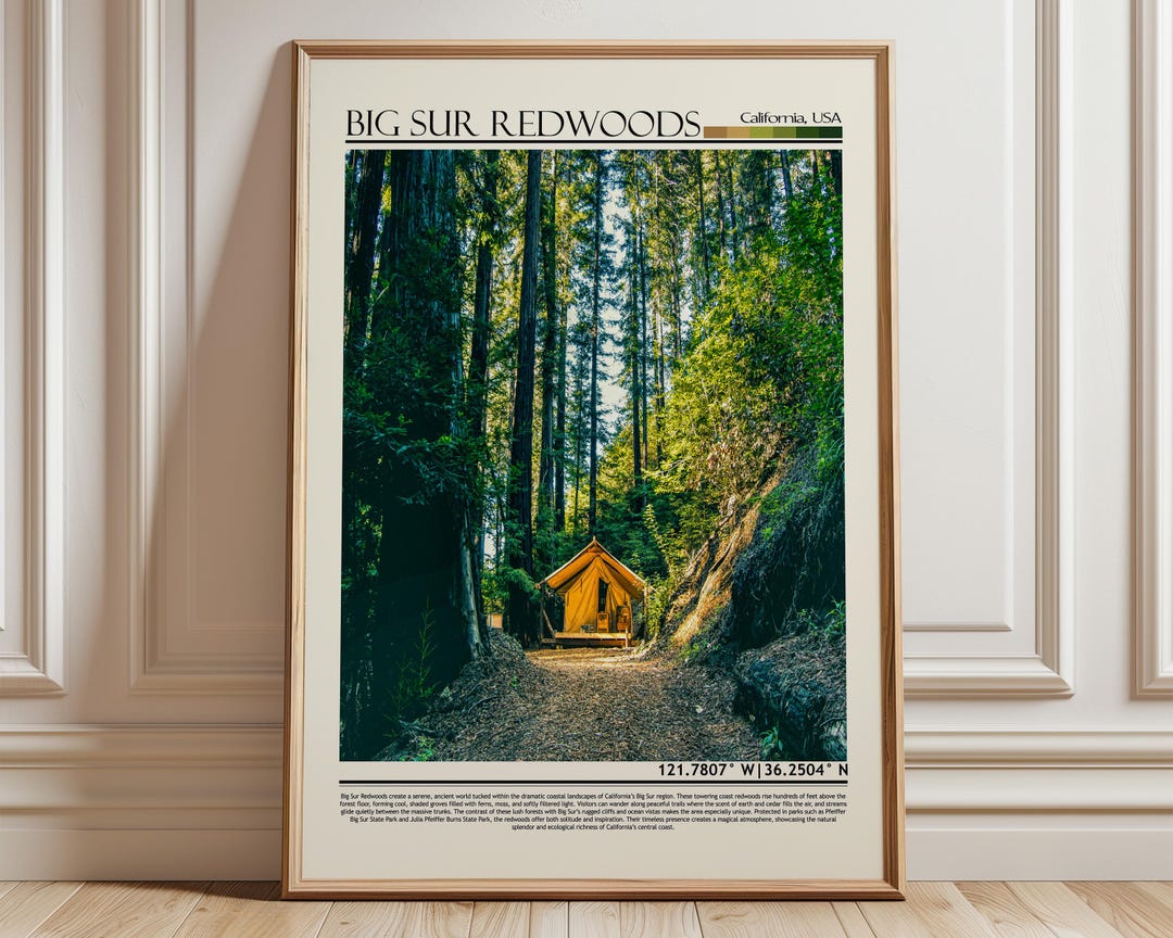 Big Sur Redwoods Poster Art | California Art Print | USA Wall Hanging ...