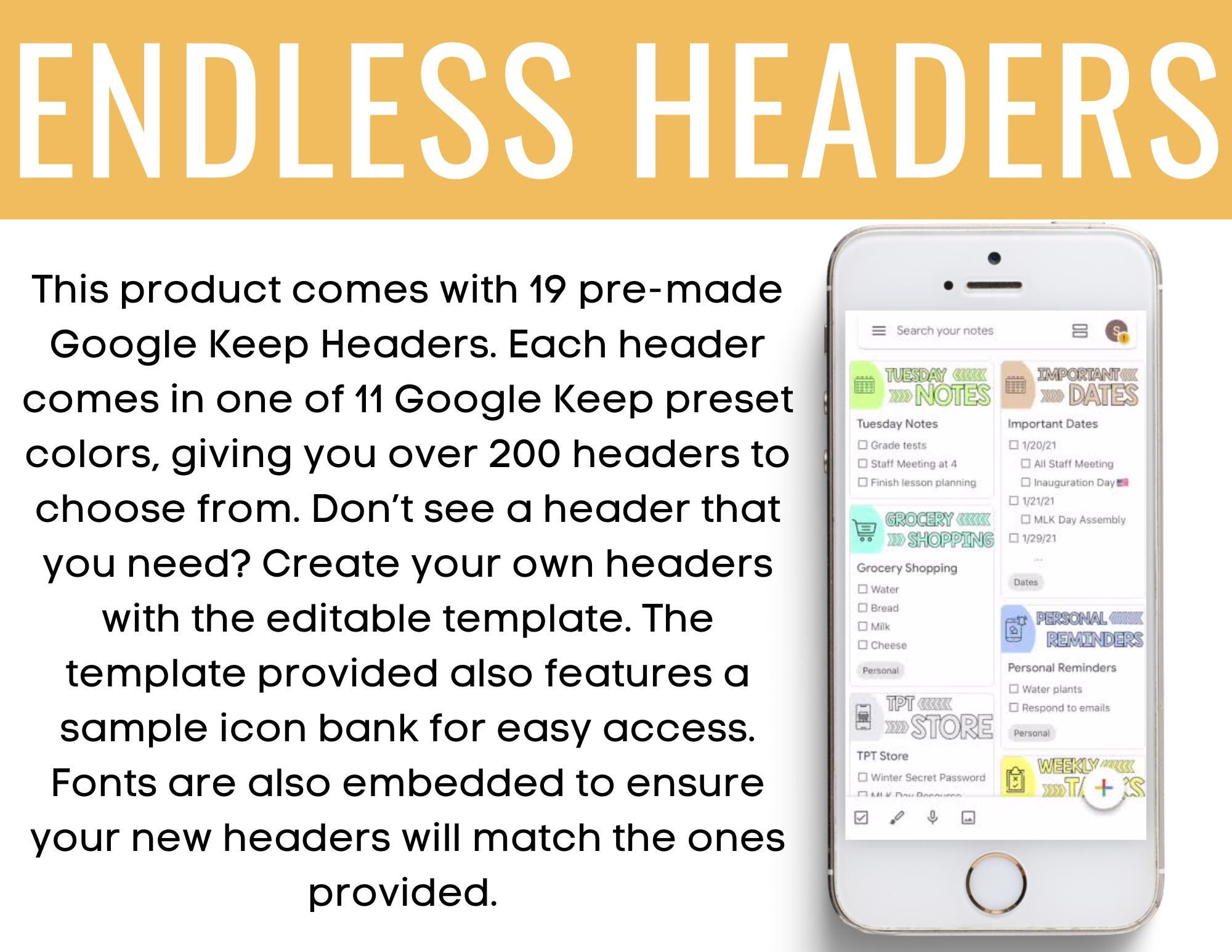 Google Keep Headers | Canva Template - Etsy