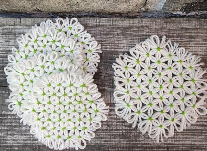 Hexagon Loom Woven Coaster and Trivet Set - Etsy Canada