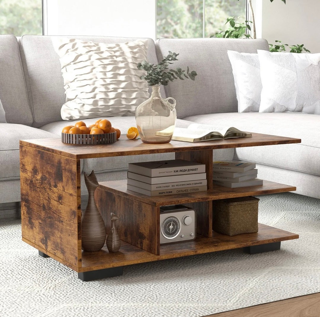 Versatile 3-tier L-shaped Coffee Table Wooden Center Table With Open ...