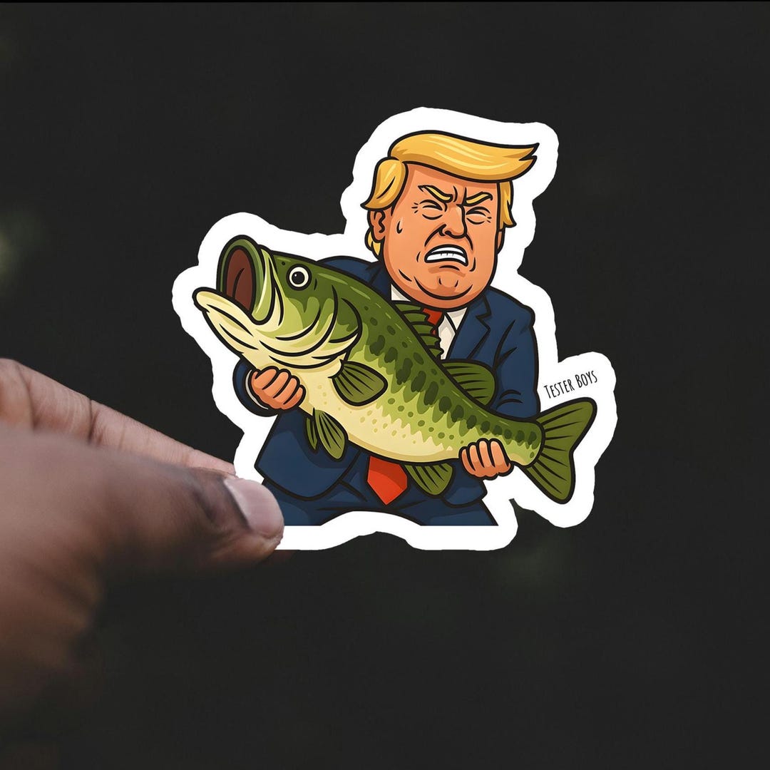 Trump Bass Fishing Sticker: Funny Angler Gift, Waterproof Vinyl Decal ...