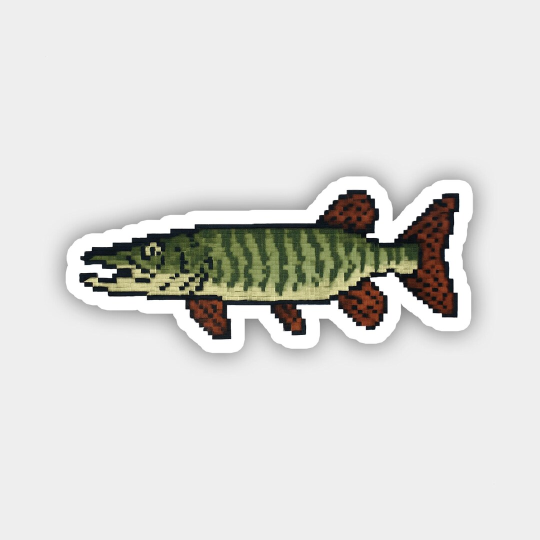 Muskie Sticker - Waterproof Pixel Art Sticker for Anglers - Etsy