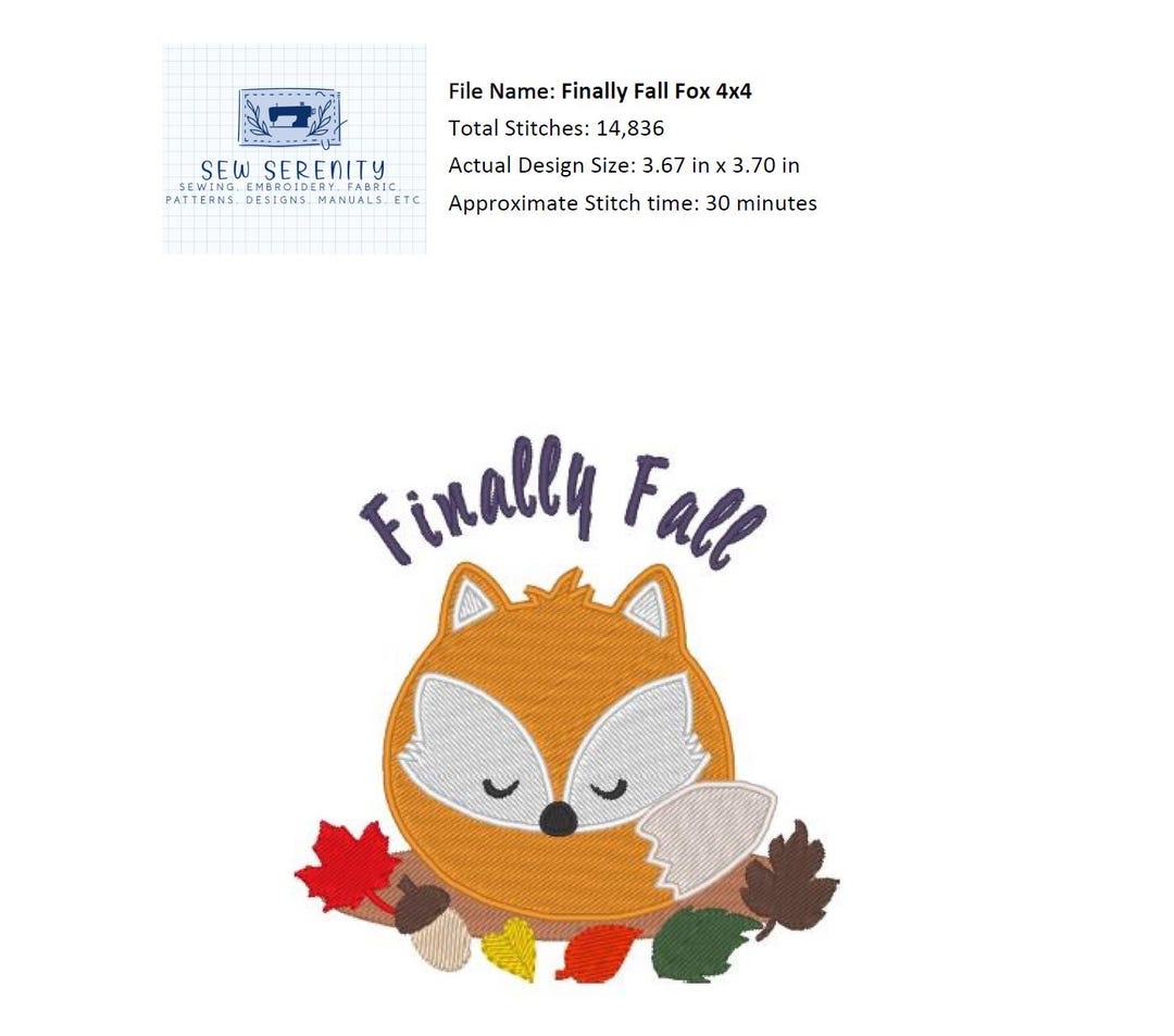 Snuggly Fall Fox in Leaves Machine Embroidery Design 4x4 Hoop, Pes Dst ...